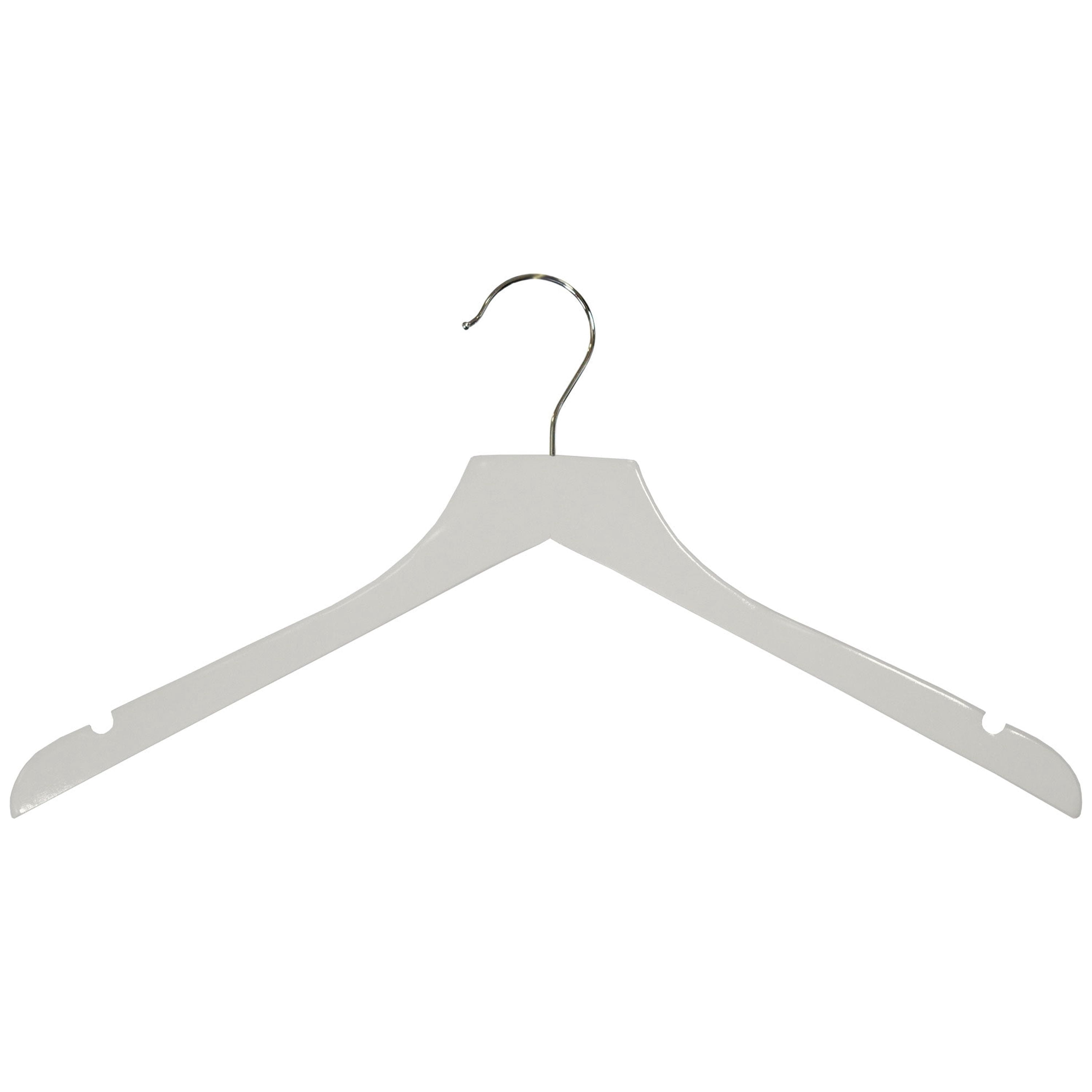 White Wooden Top Hanger with Notches 17" Length x 7/16" Thick, Chrome ...