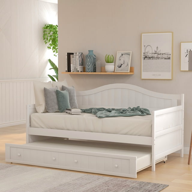 High-Quality White Wooden Twin Size Daybed with Trundle Bed - Walmart.com