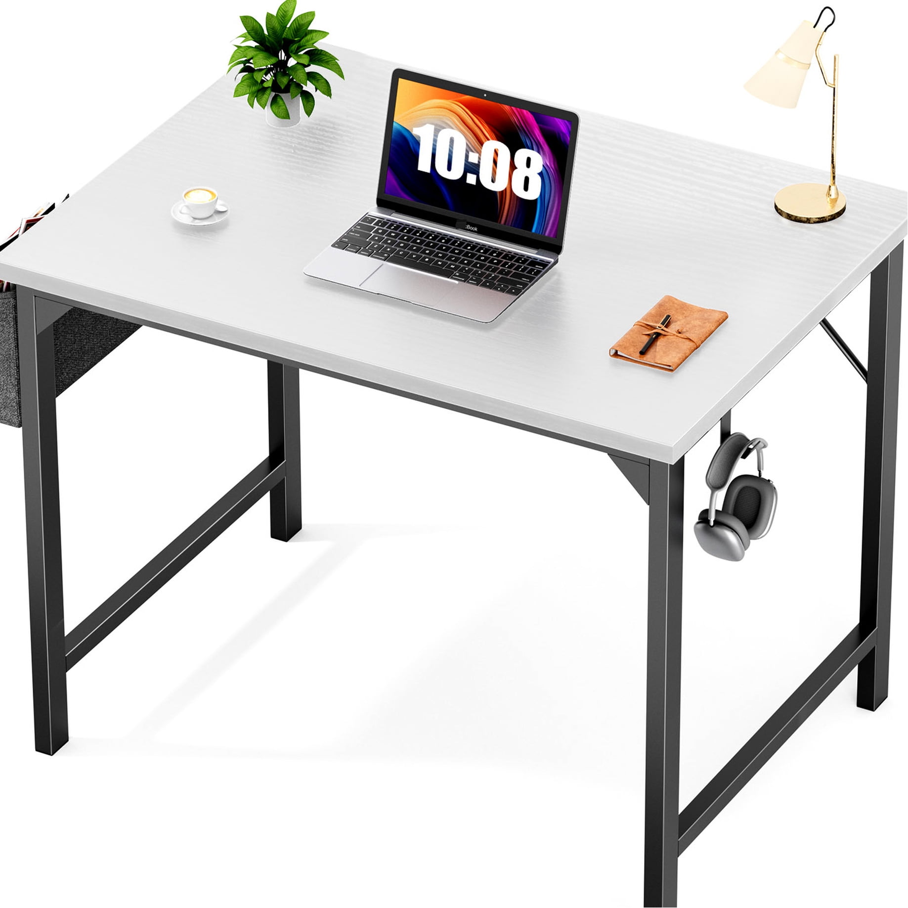 White Work Desk With Sparkling Storage, 31 Inch - Modern Simple Style ...