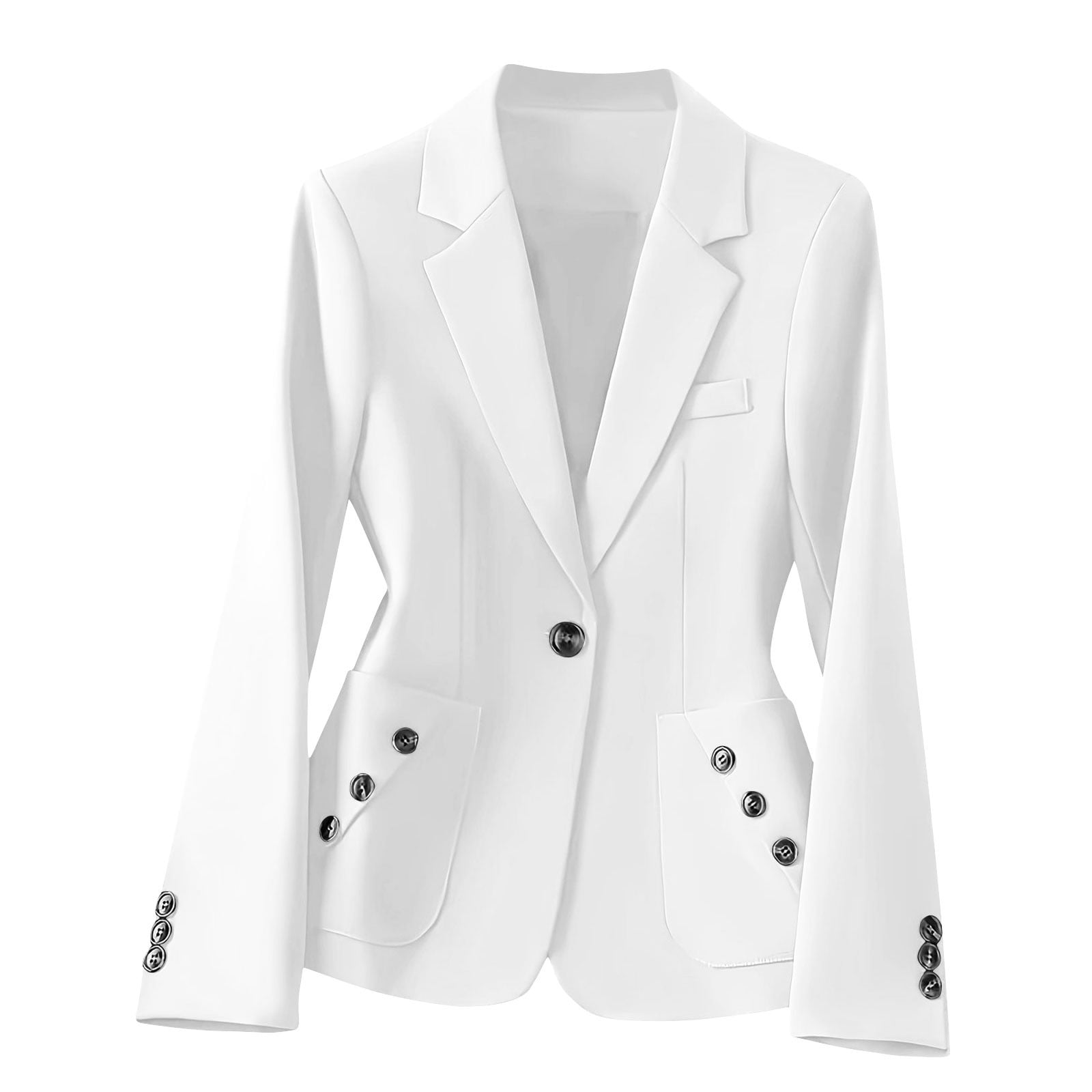 White Work Office Dressy Casual Button Up Blazer for Women Fall Winter ...