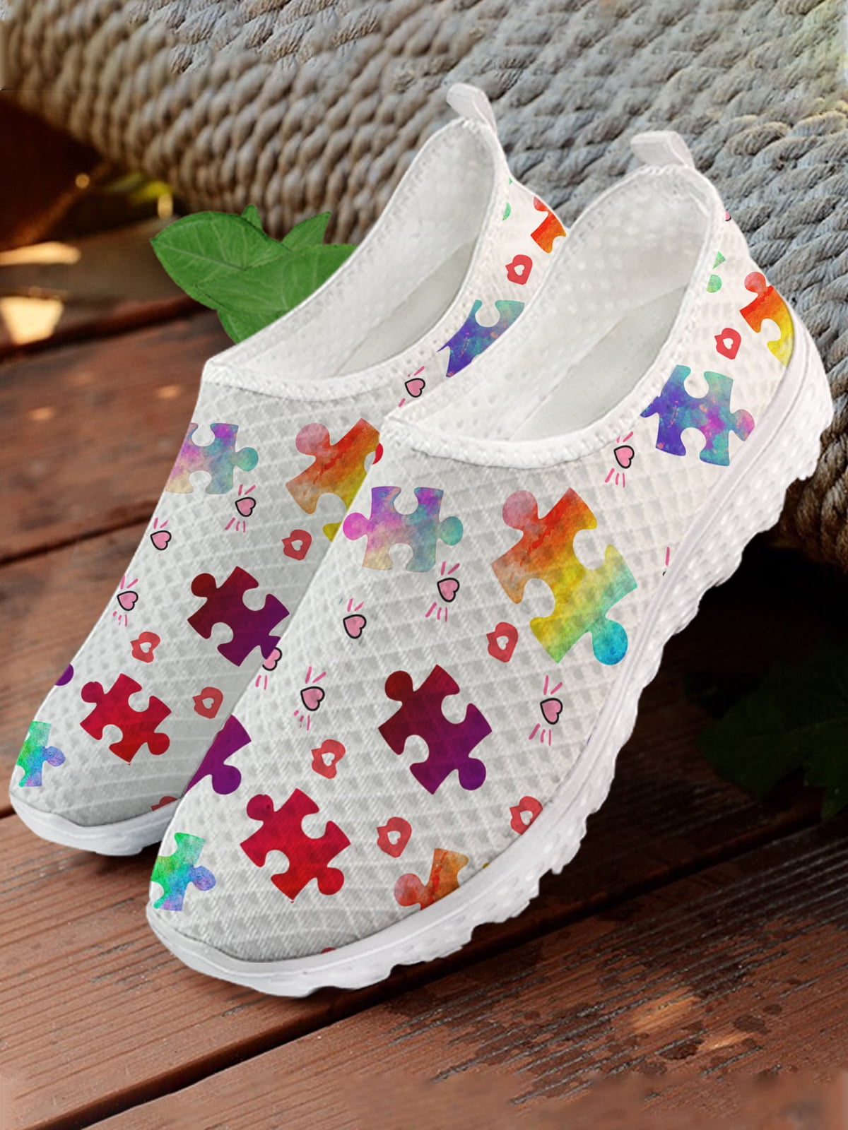 White World Autism Day Colorful Puzzle Print Comfortable Summer Ladies ...