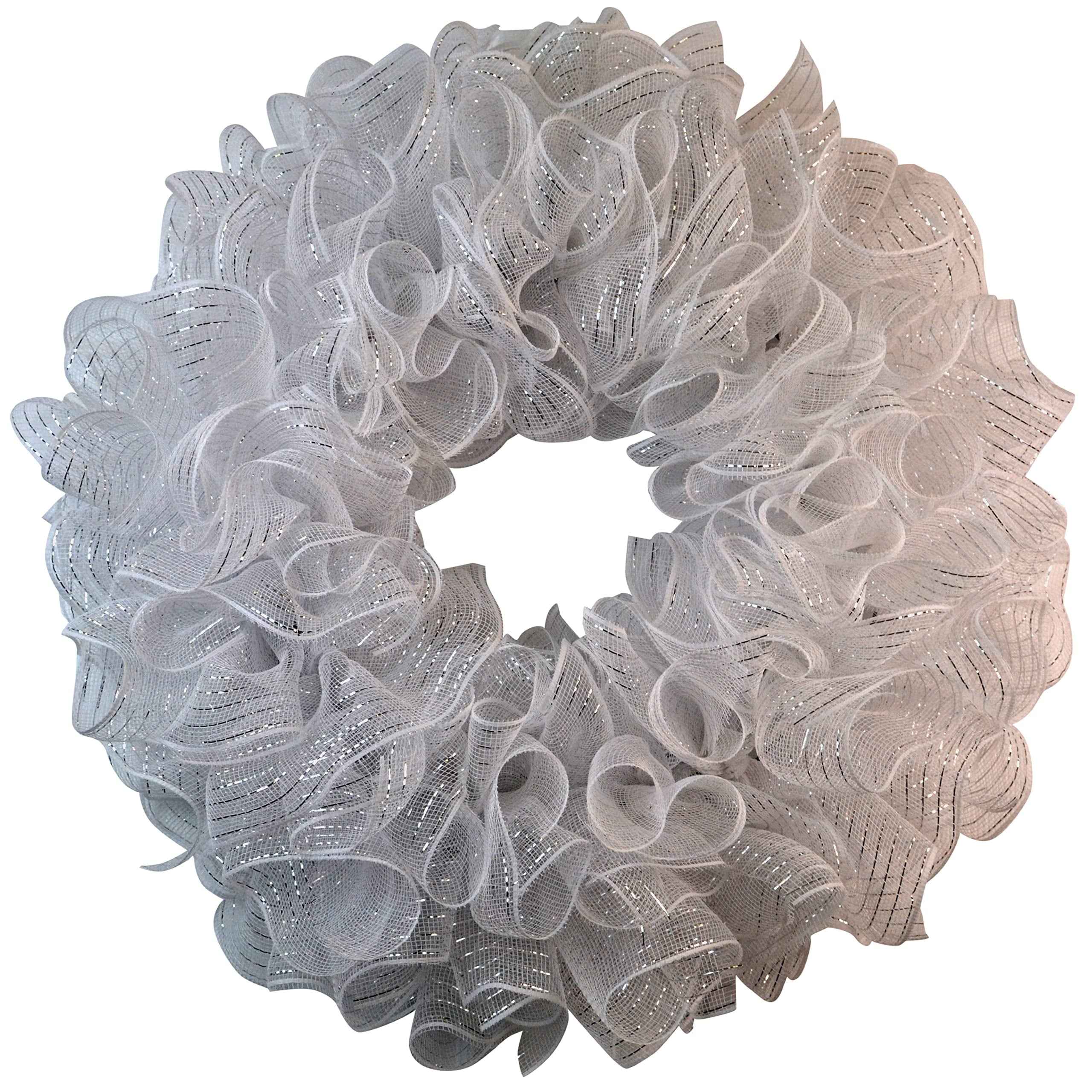 All White Wreath for Front Door, Plain Base Already Made - Mesh ...