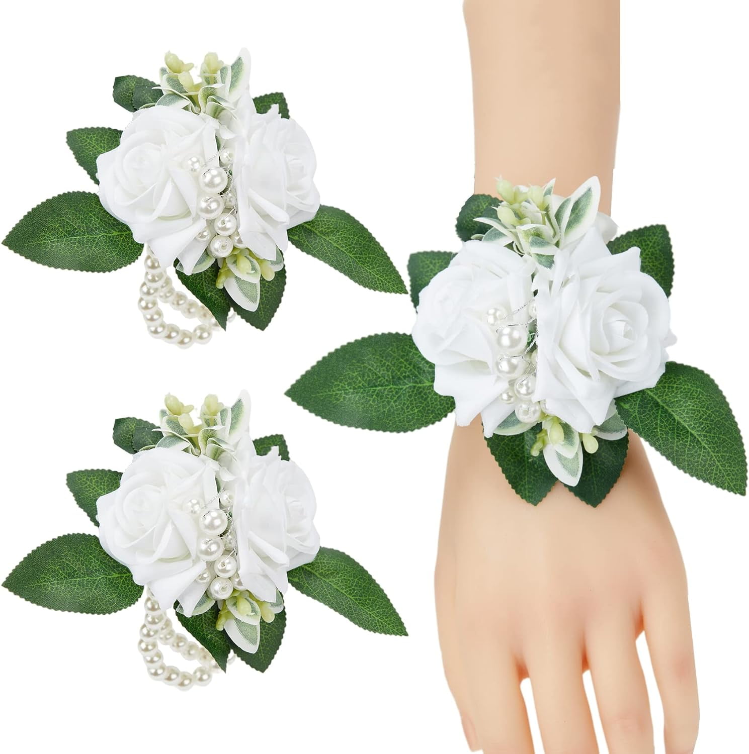 White Wrist Corsage for Prom, Set of 2, Iovry Wrist Flower for Bride ...