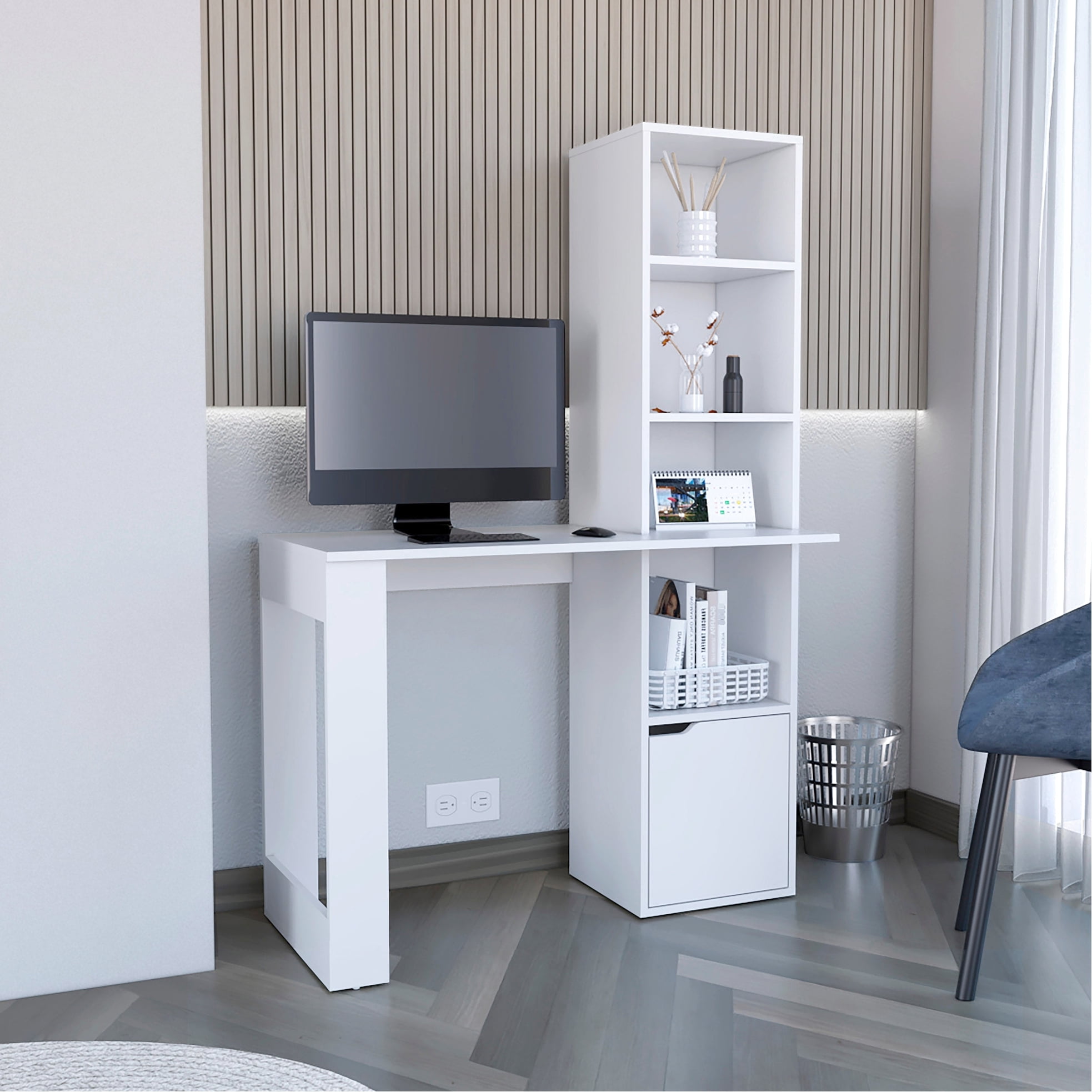 White Writing Desk With Bookcase And Cabinet - Smooth Interlocking ...