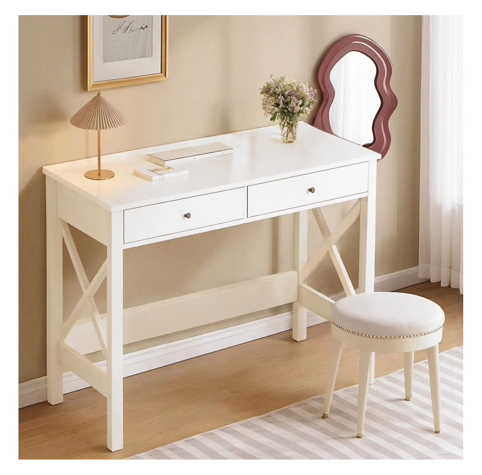 White Writing Desk with Drawers for Study Home Office 40 inch Simple ...