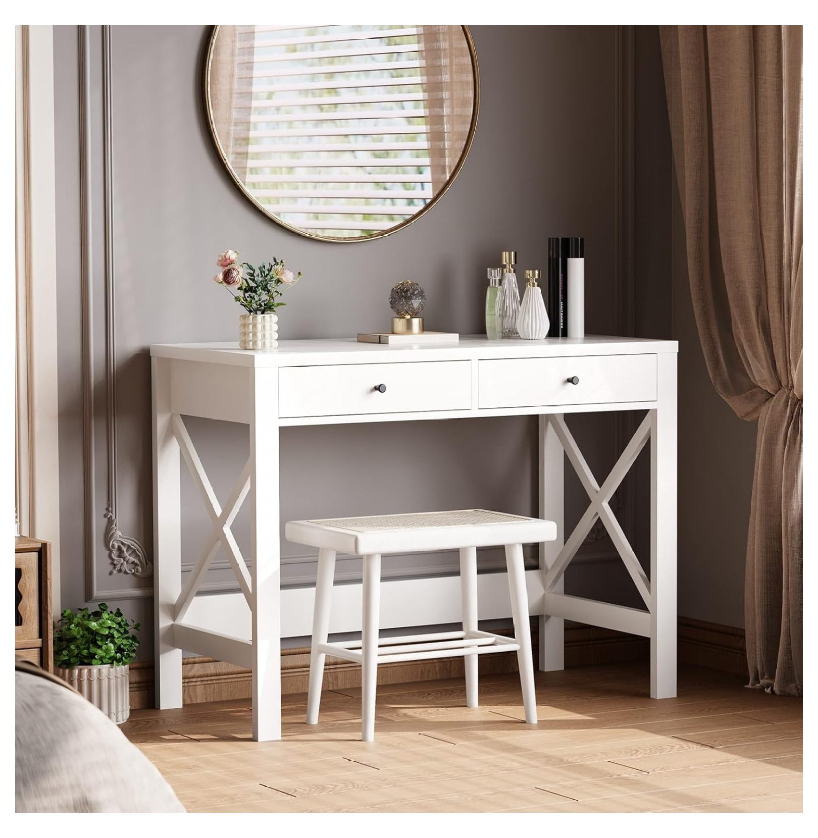 White Writing Desk with Drawers for Study Home Office 40 inch Simple ...