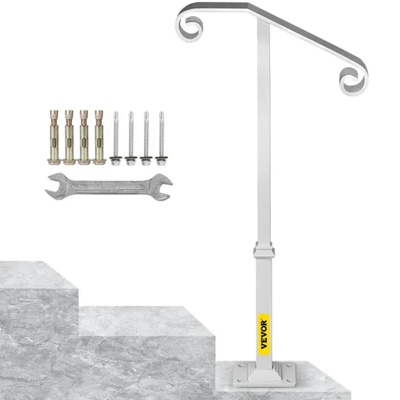 White Wrought Iron Single Handrail Post for Step Support Fits One or ...