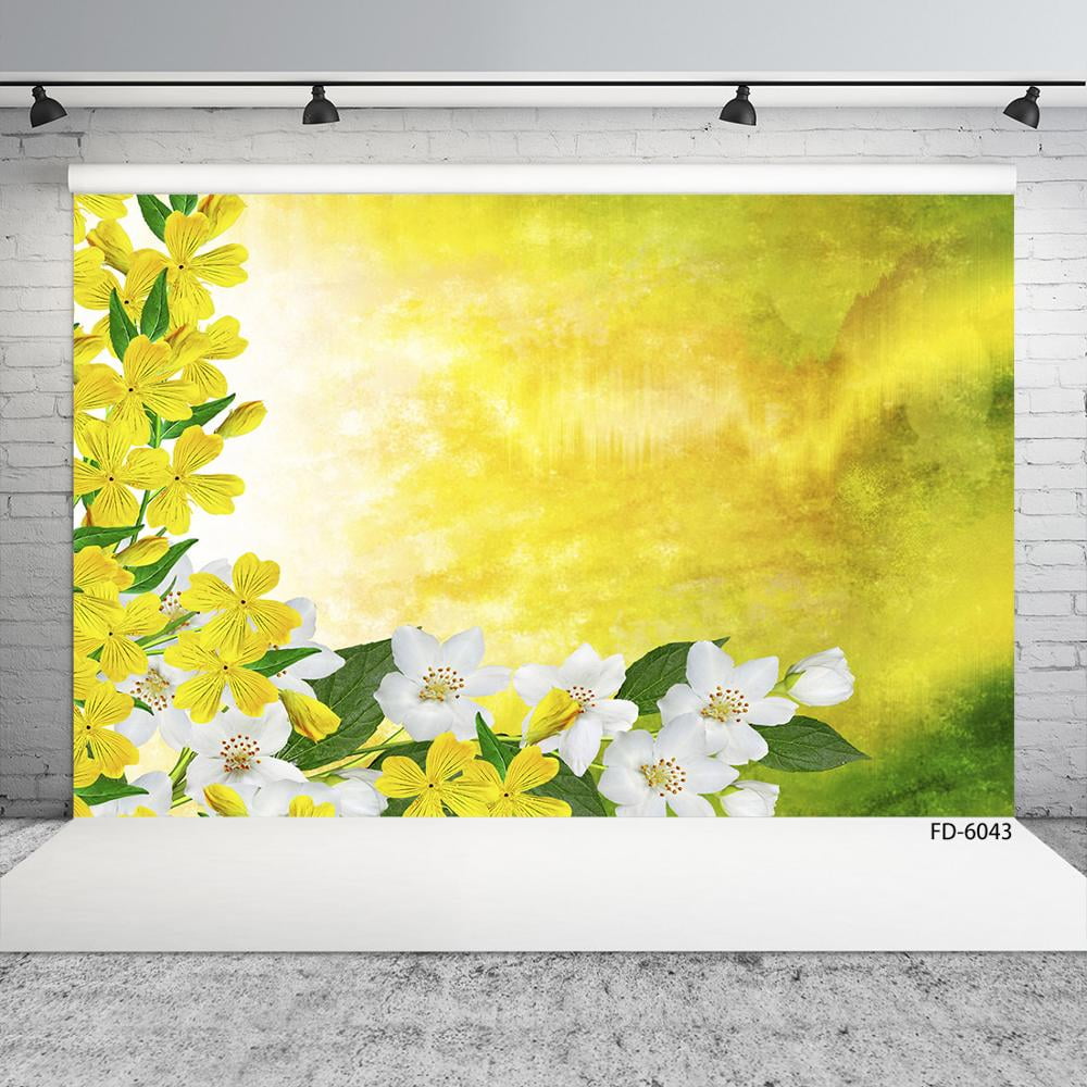 White Yellow Flowers Drawing Photo Background Custom Backdrop for ...