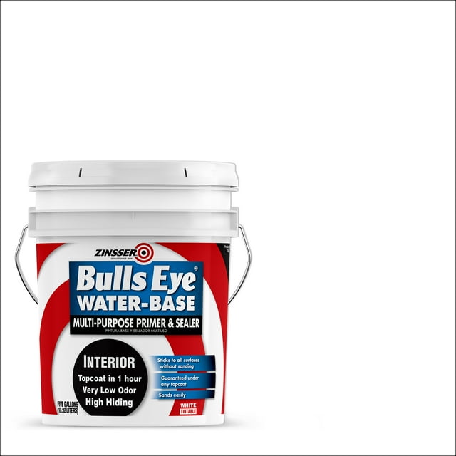 White, Zinsser Bulls Eye Water-Based Flat Primer- 2240, 5 Gallon- 1 ...