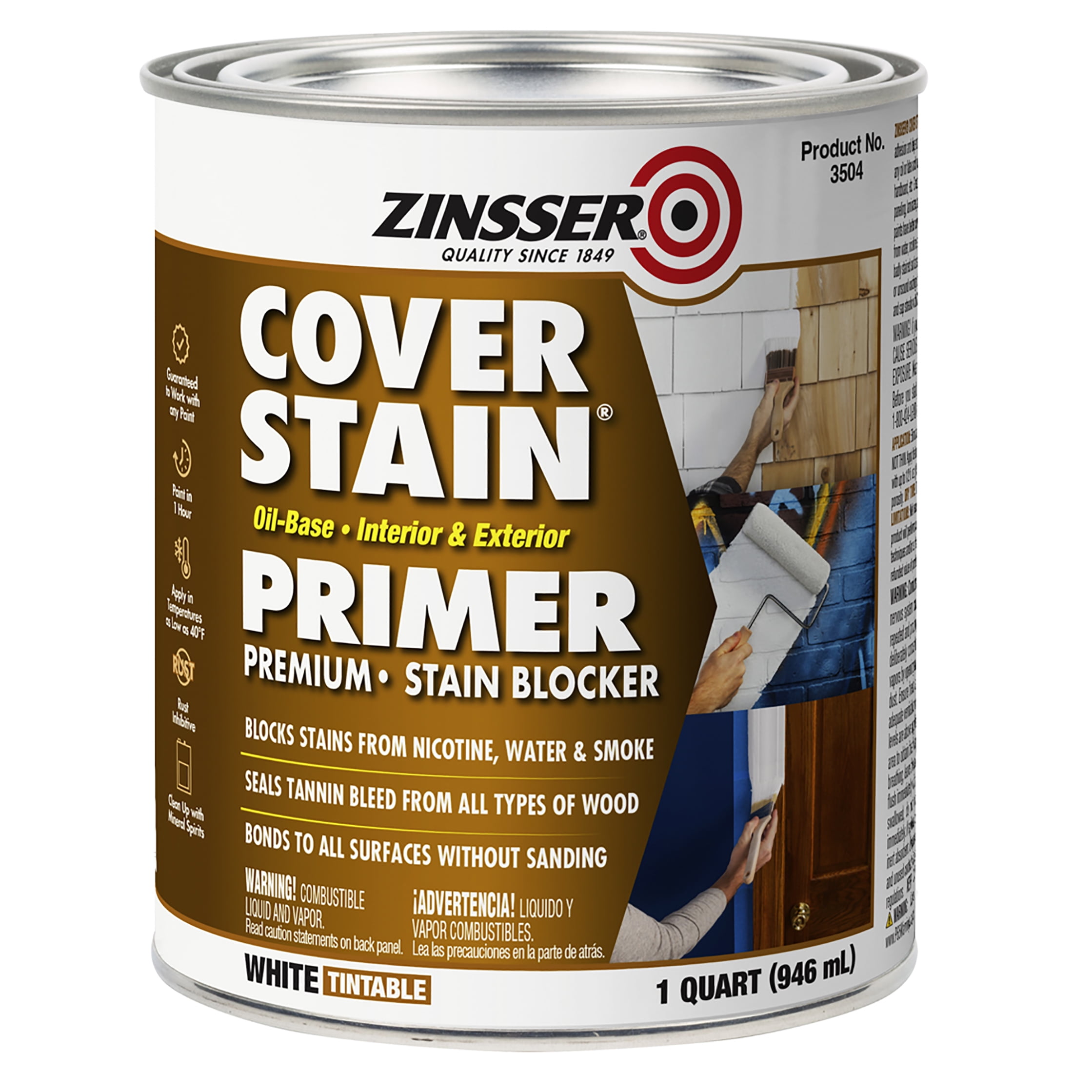 White, Zinsser Cover Stain Oil Base Primer- 3504, Quart, 6 Pack ...