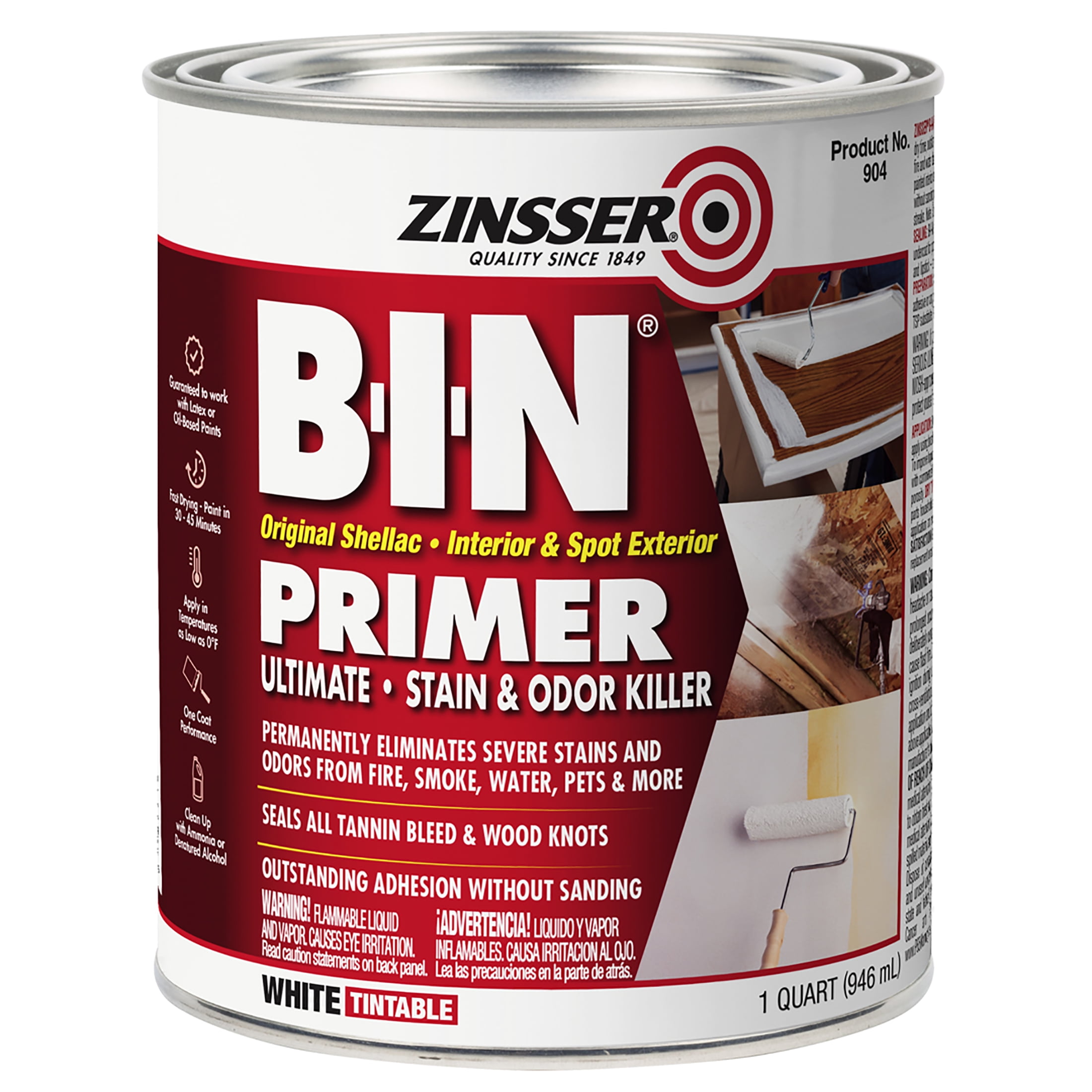 White, Zinsser Flat BIN Shellac Primer- Quart, 6 Pack - Walmart.com