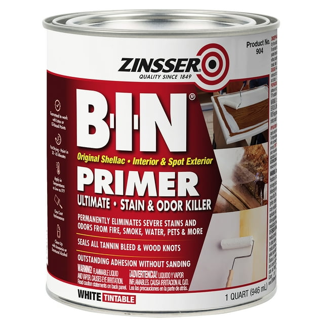 White, Zinsser Flat BIN Shellac Primer- Quart, 6 Pack - Walmart.com