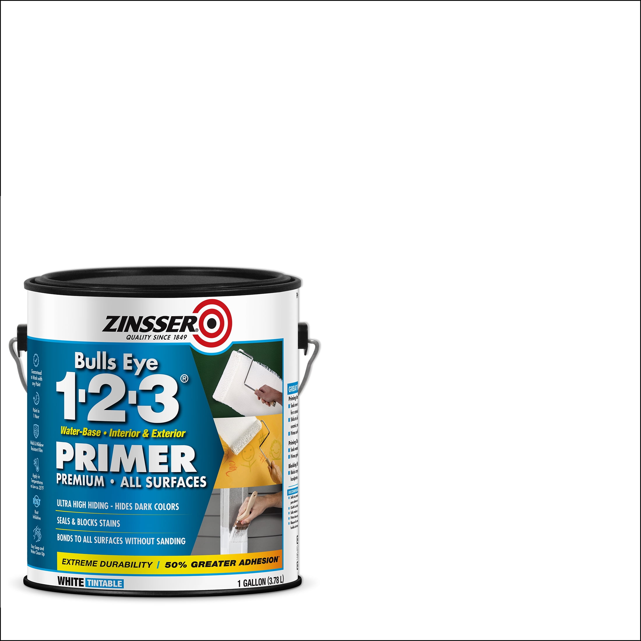 White , Zinsser Flat Bulls Eye 1-2-3 Interior/Exterior Multi-purpose ...