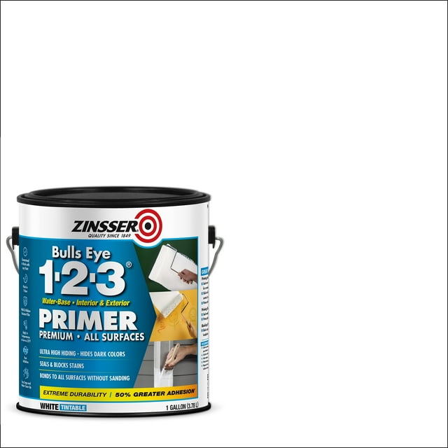 White , Zinsser Flat Bulls Eye 1-2-3 Interior/Exterior Multi-purpose Water-based Primer- Gallon ...