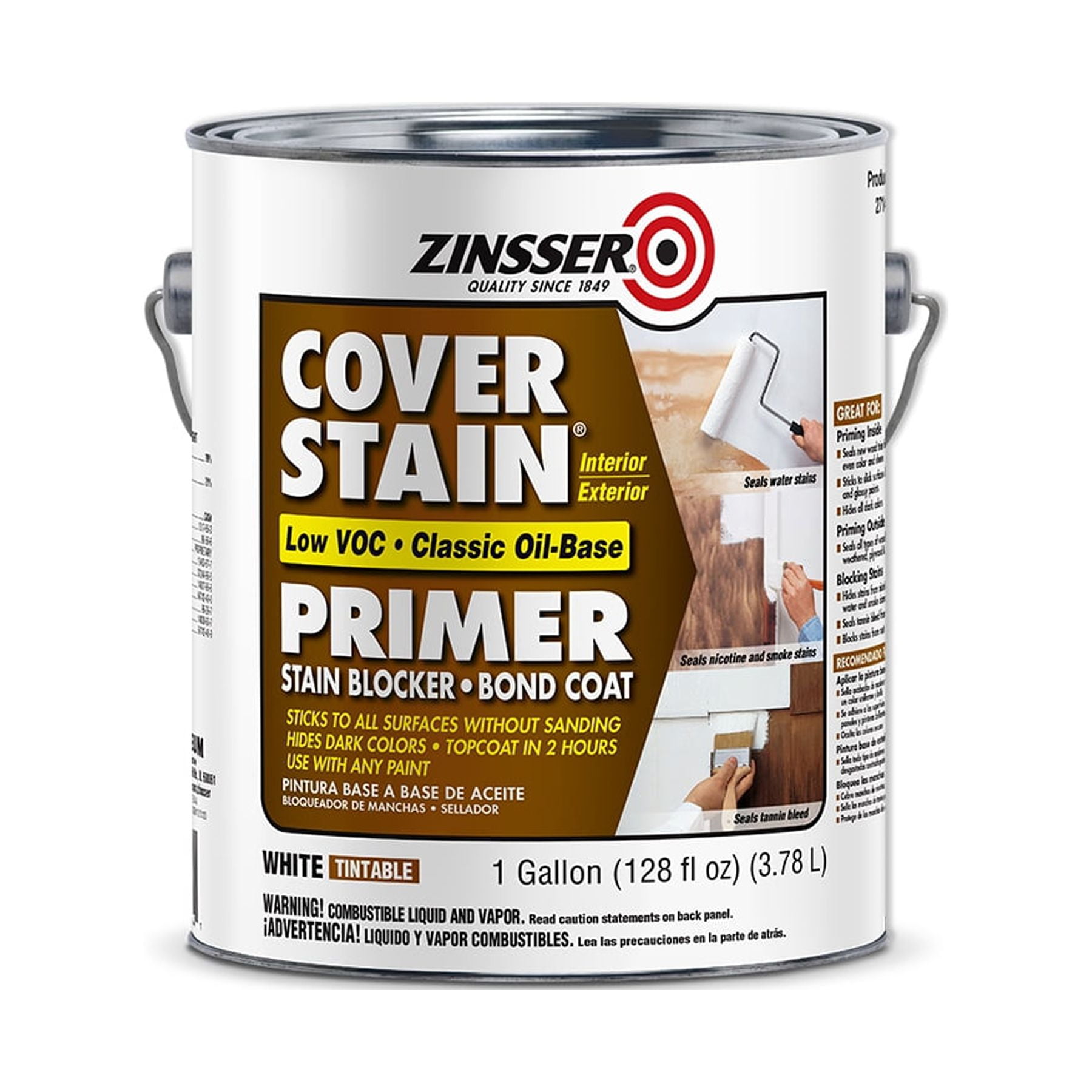 White, Zinsser Flat Cover Stain Classic Oil-Based Primer LOW- Gallon, 2 ...