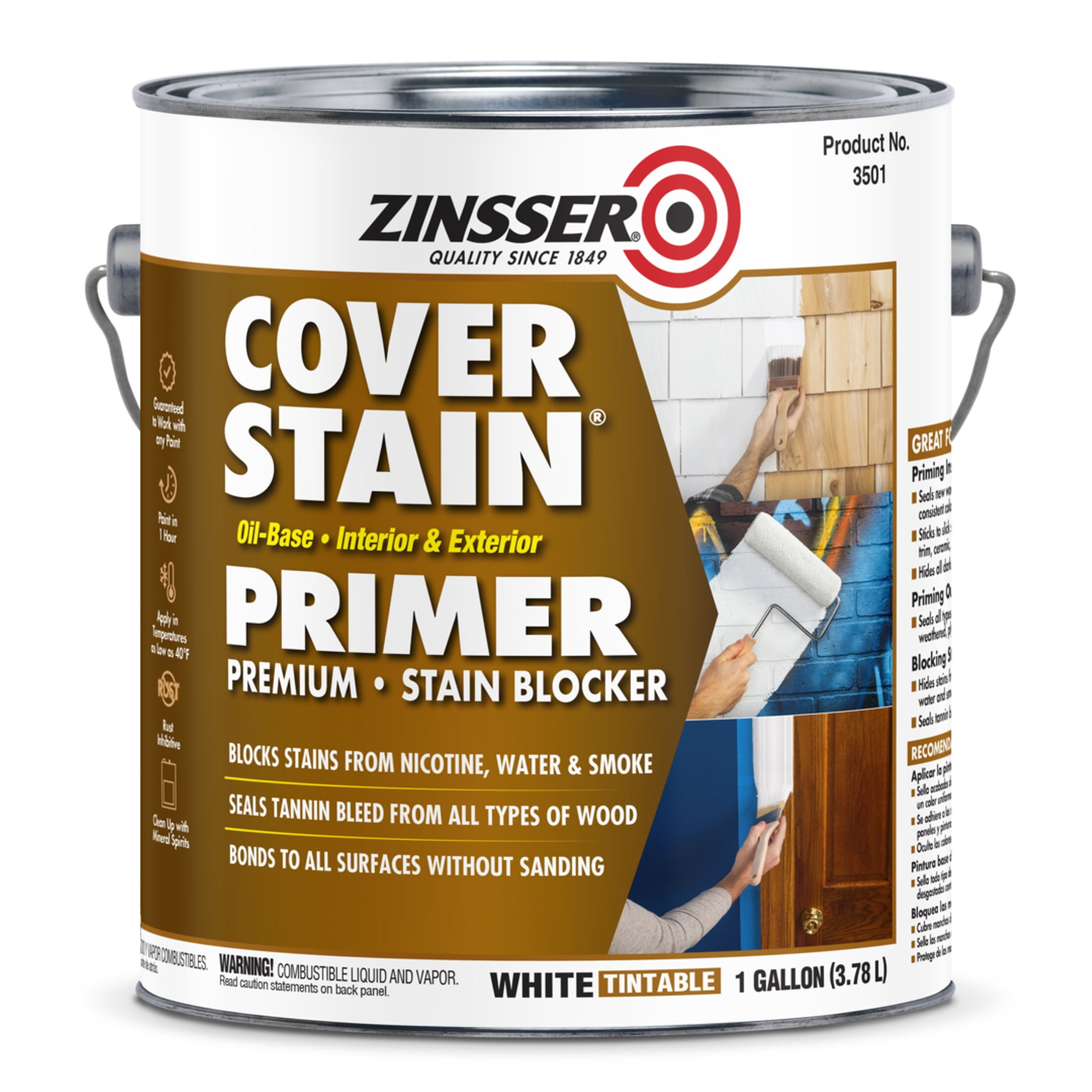 White , Zinsser Flat Cover Stain Oil-Based Interior/Exterior Primer 100 ...