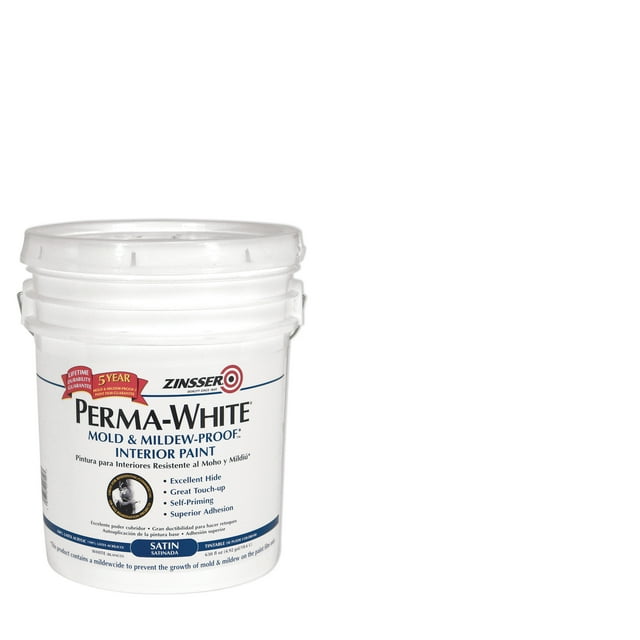White, Zinsser Perma-White Satin Interior Mold & Mildew Proof Paint- 5 ...