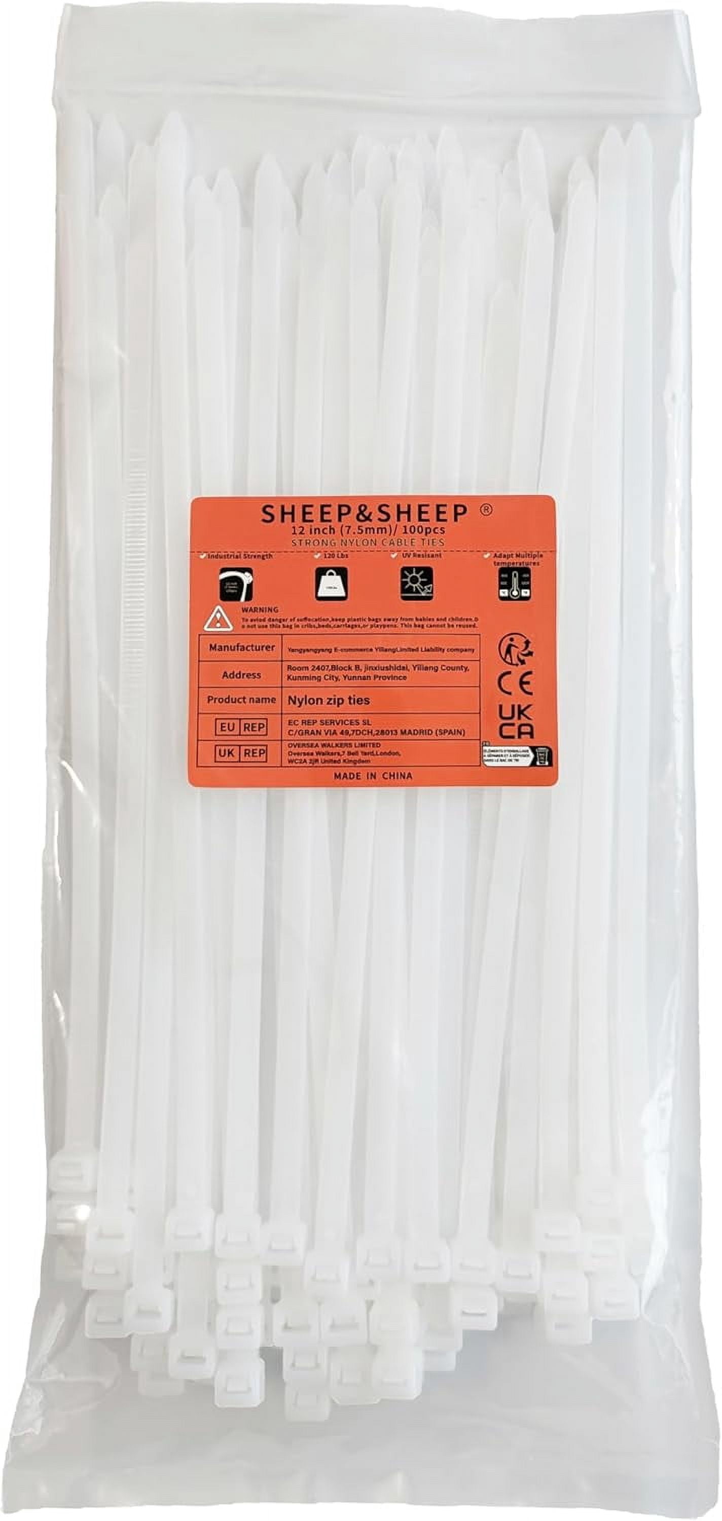 White Zip Ties 12 Inch(100 Pieces), Heavy Duty Self-Locking Nylon Cable ...