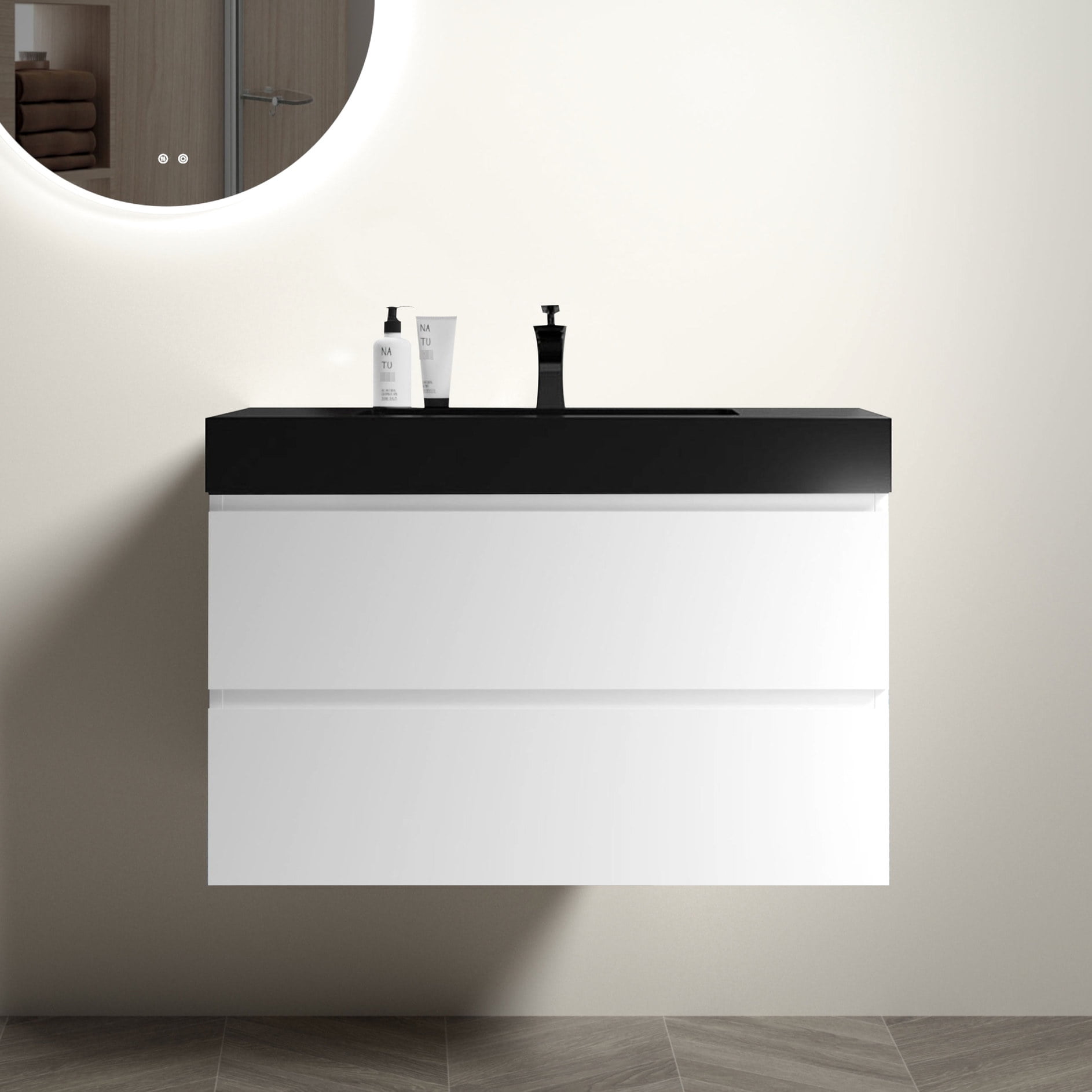 White and Black Bathroom Vanity | Silent and Seamless Drawer Function ...