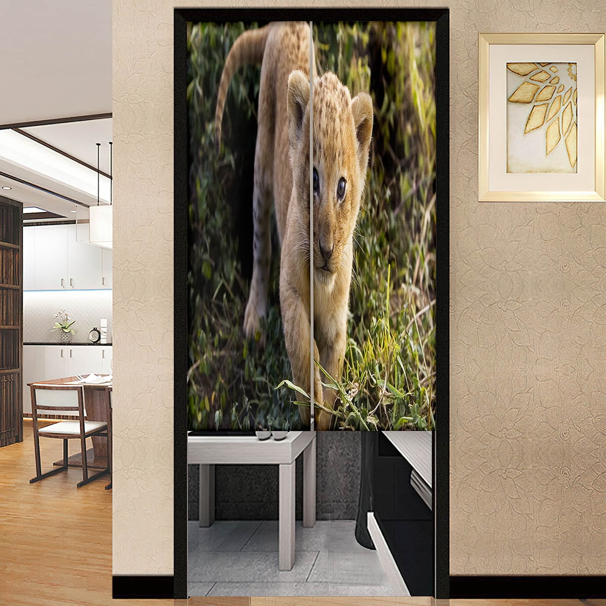 White and Black Cute Tiger Door Curtain Wild Animal Noren No Punching ...