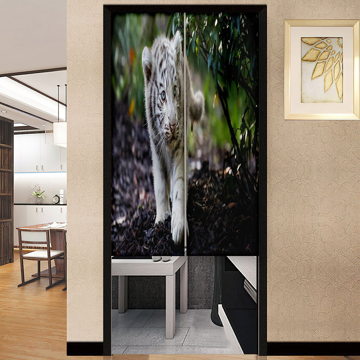 White and Black Cute Tiger Door Curtain Wild Animal Noren No Punching ...