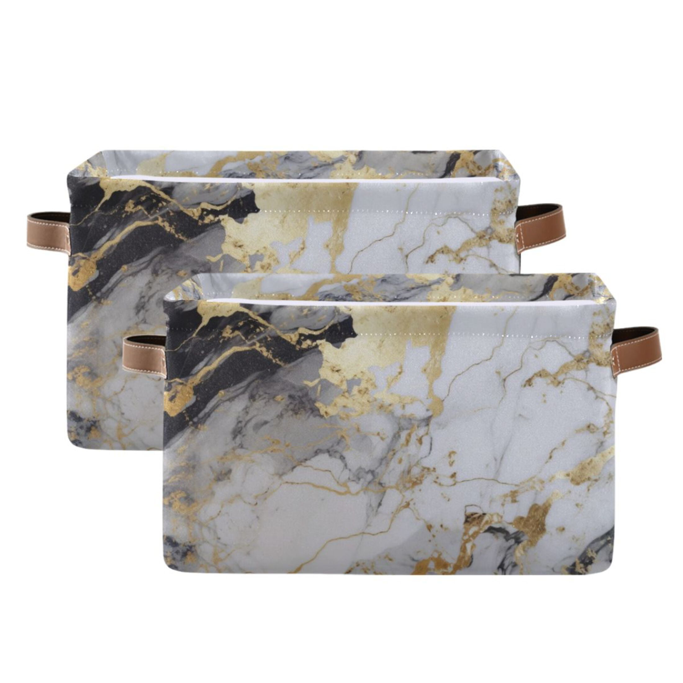 White and Black Golden Marble Storage Basket Large Bin Laundry Boxes ...