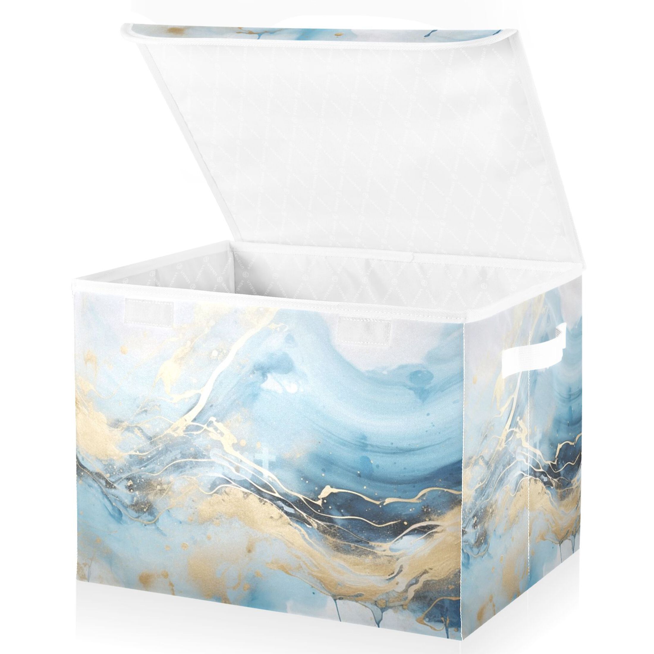 White and Blue Marble Large Lidded Bin Foldable Storage Baskets Boxes ...