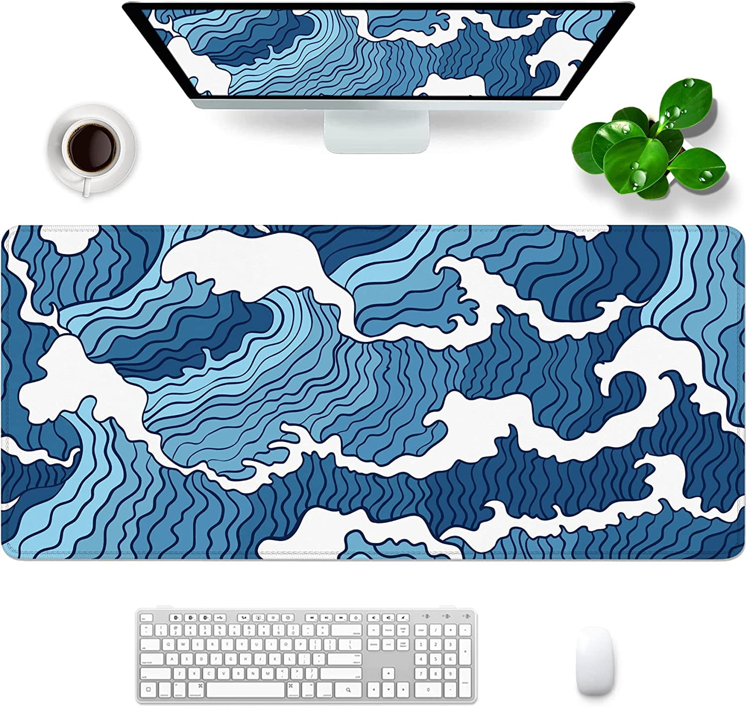 White and Blue Mouse Pad XXL 35x15.7x0.12 inch Large Mouse Pad for Desk ...