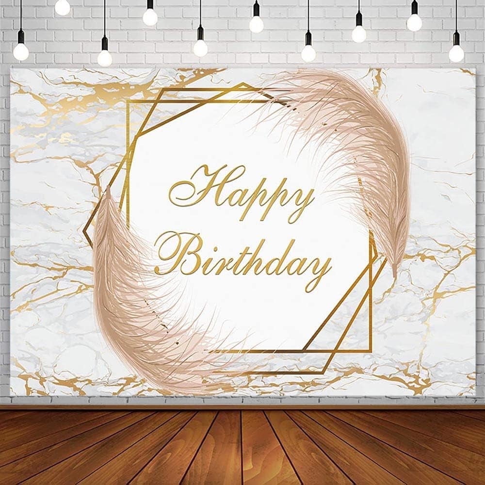 White and Gold Marble Birthday Backdrop Boho Fluid Happy Birthday ...