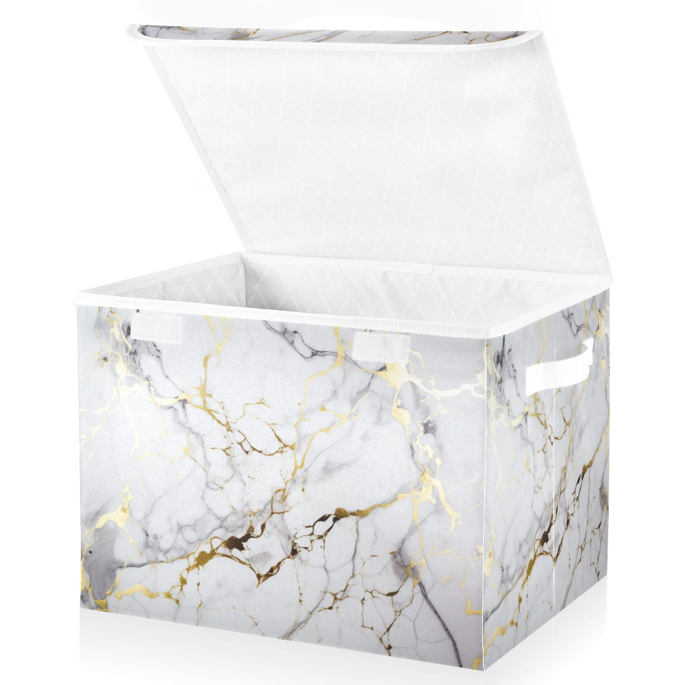 White and Gold Marble Large Lidded Bin Foldable Storage Baskets Boxes ...