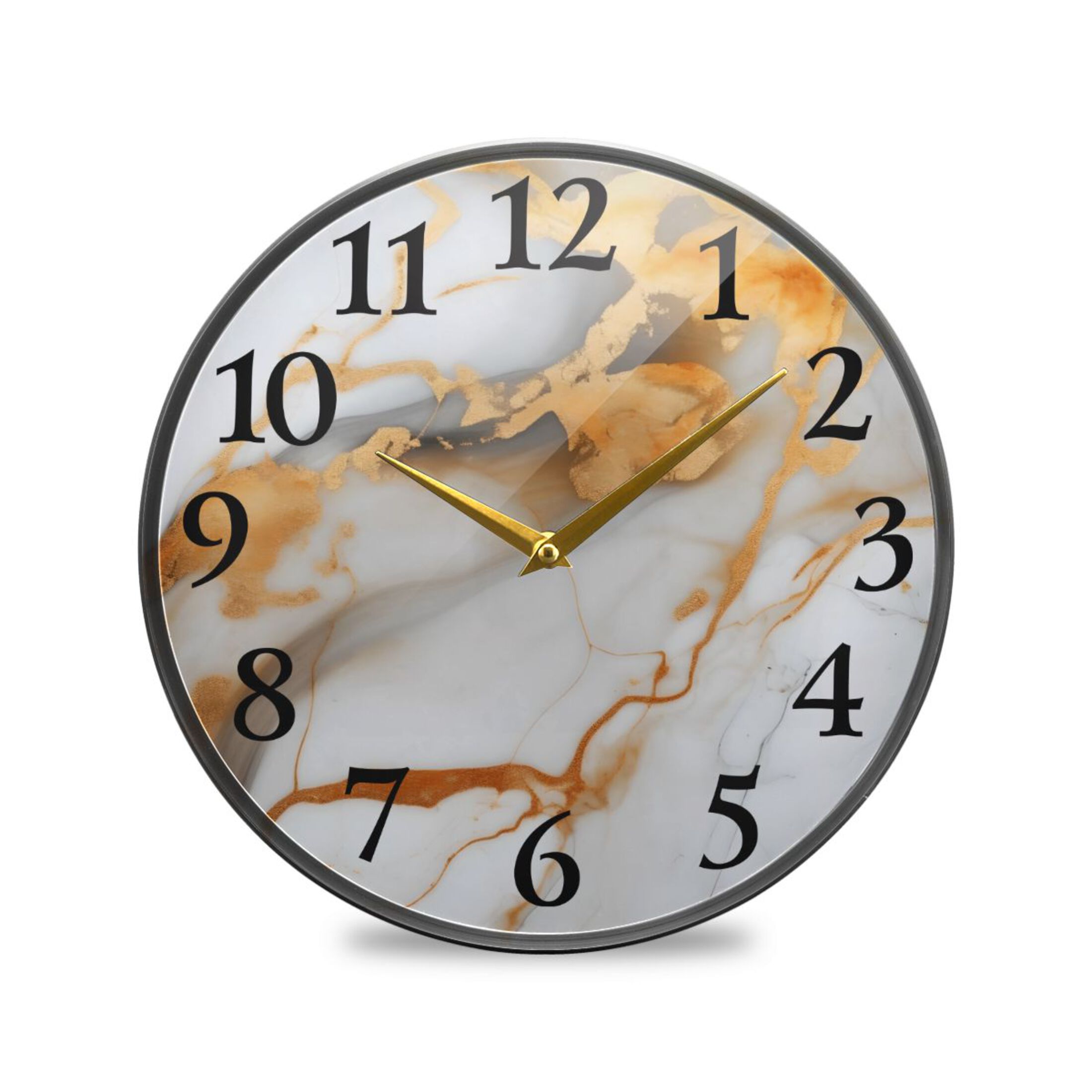 White and Gold Marble Wall Clocks Battery Operated 11.9 Inch Round ...