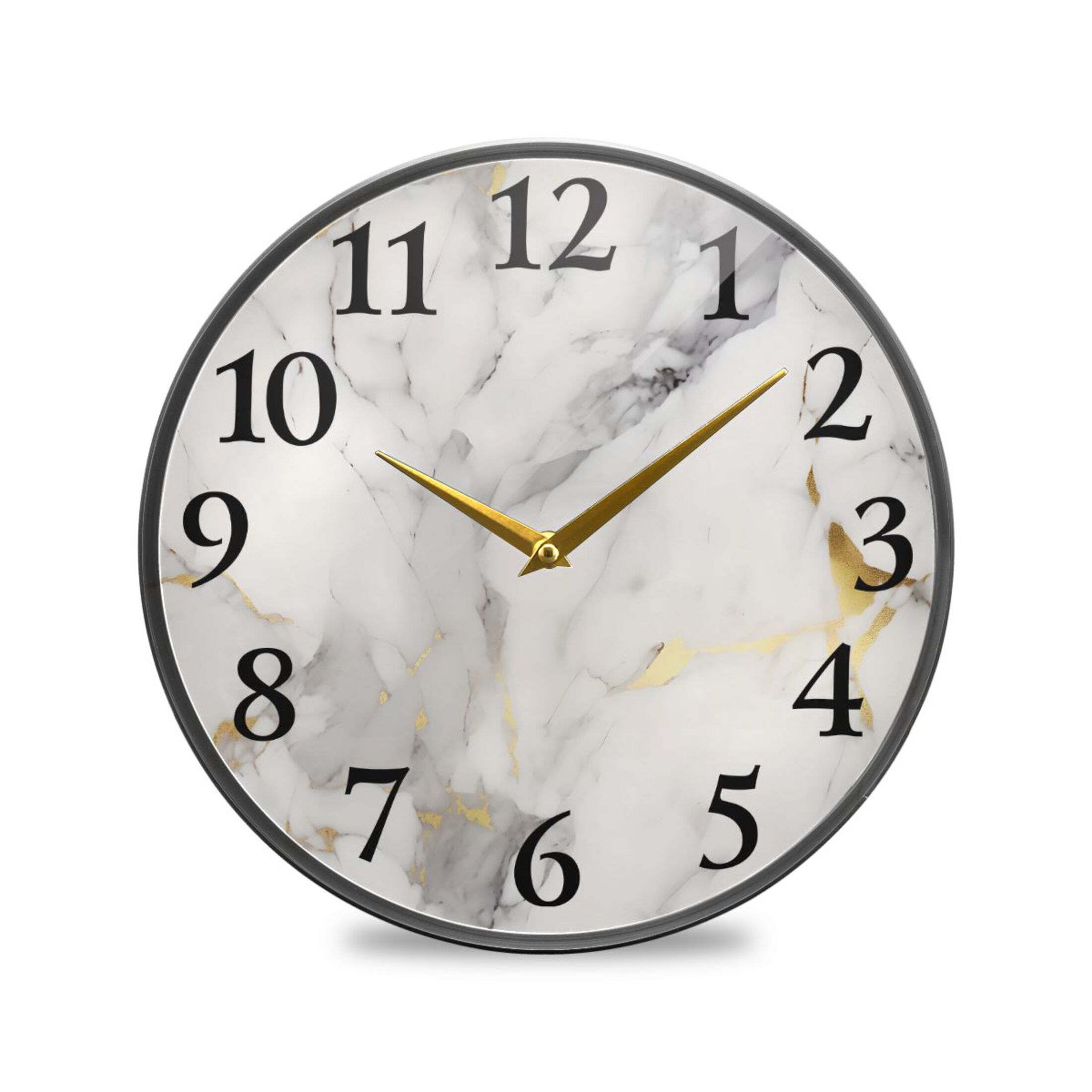 White and Gold Marble Wall Clocks Battery Operated 11.9 Inch Round ...