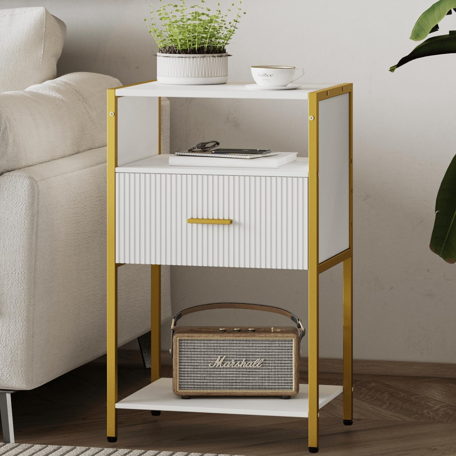 White and Gold Nightstand, Tall Nightstand with Drawer - Walmart.com