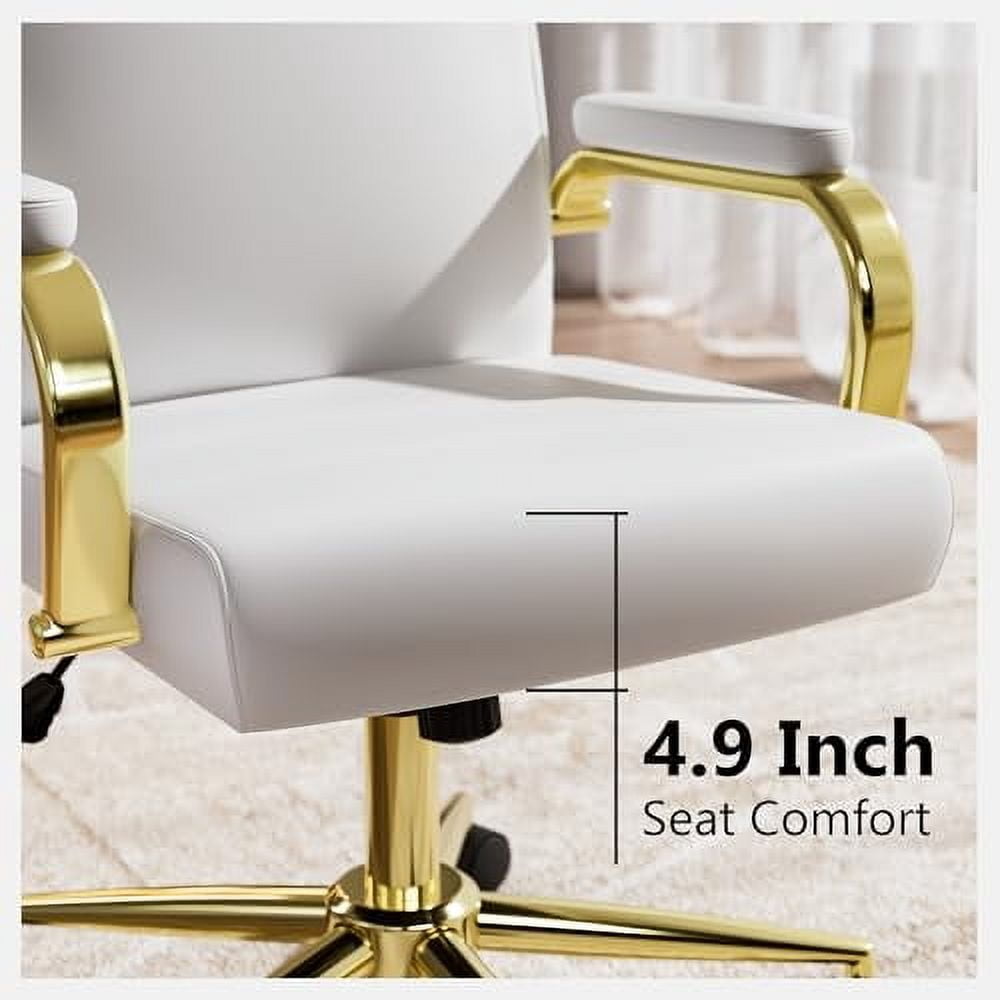 White and Gold Office Chair Memory Foam, White Leather Computer Desk ...