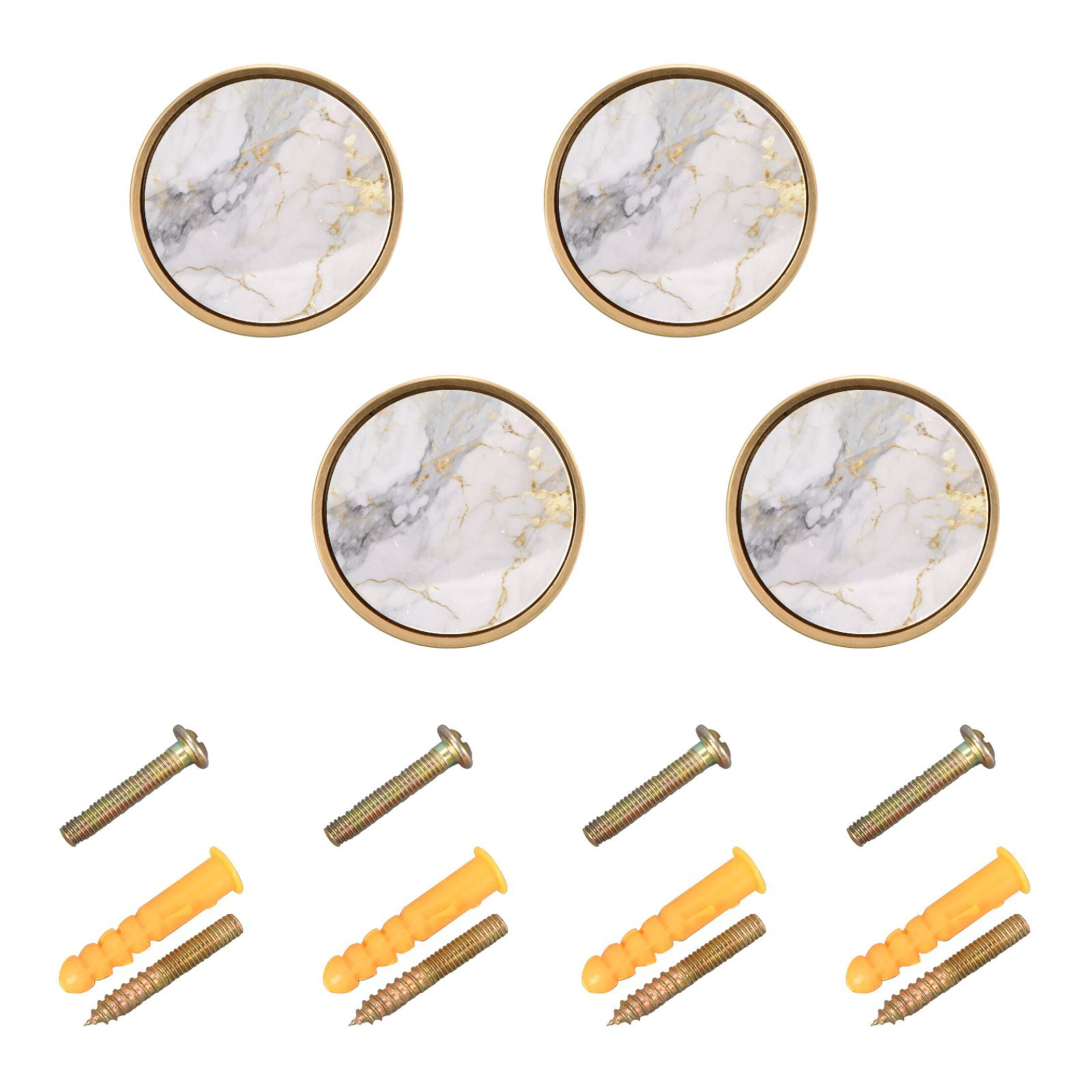 White and Golden Marble Cabinet Knobs Kitchen Drawers Knobs Door Round ...