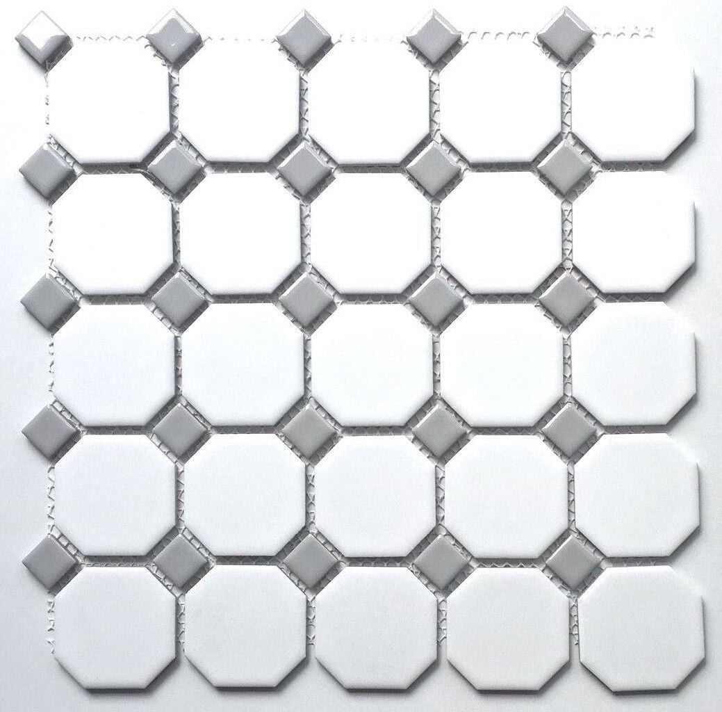 White and Gray Dot Octagon Porcelain Mosaic Floor Wall Backsplash Tile ...
