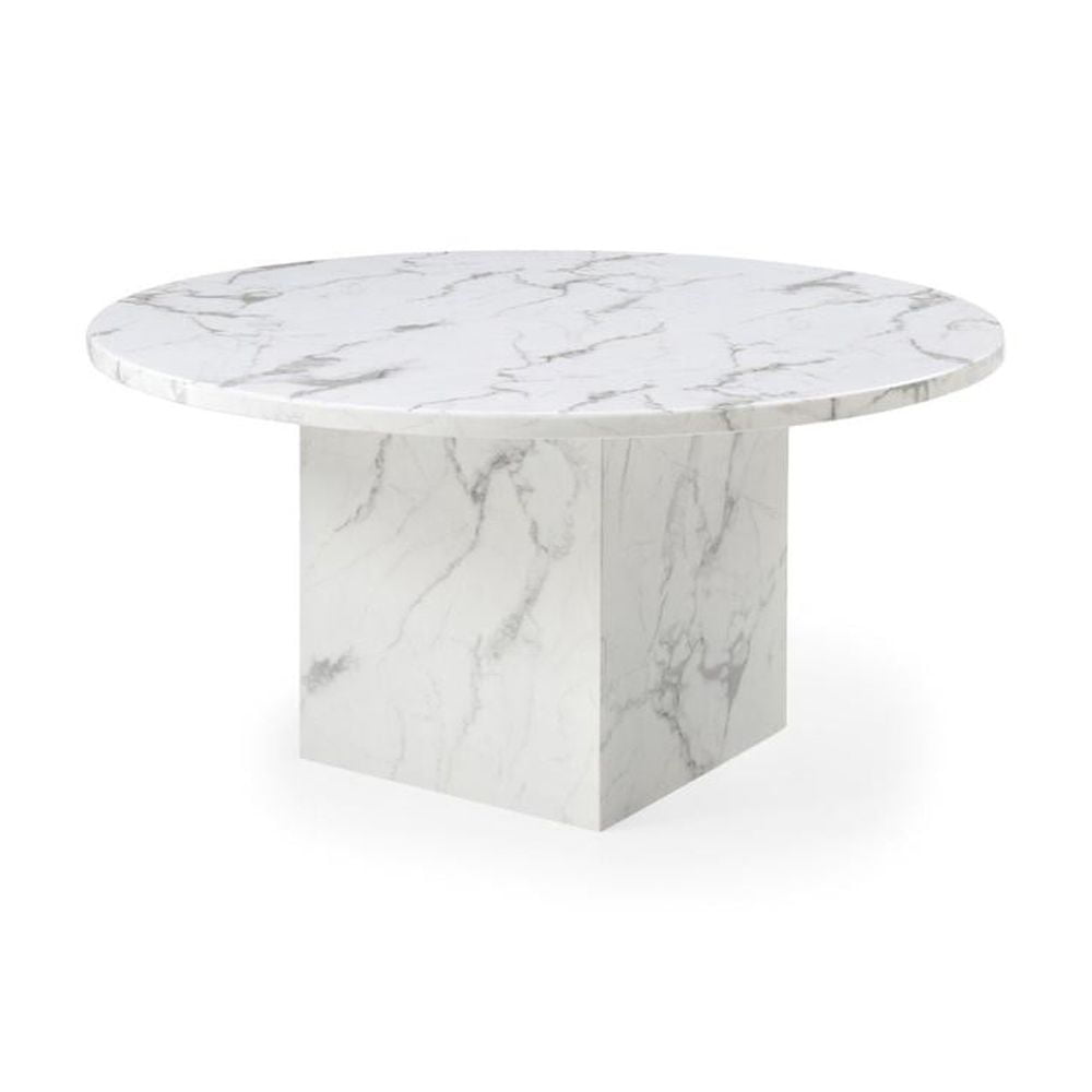 White and Gray Round Marble Table with square Marble Base - Walmart.com
