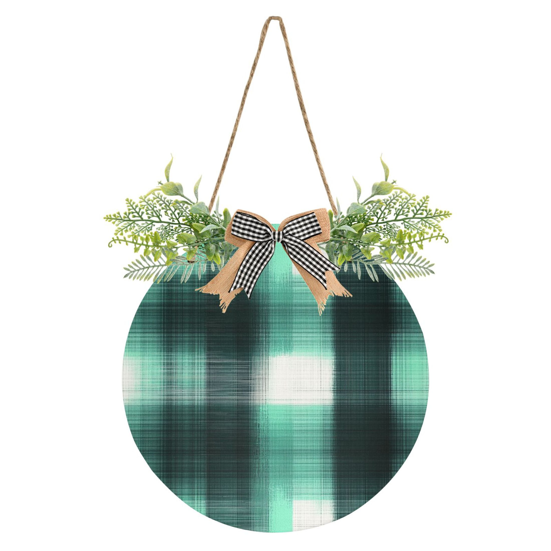 White and Green Fuzzy Grid Front Door Porch Decoration Hanging Sign ...