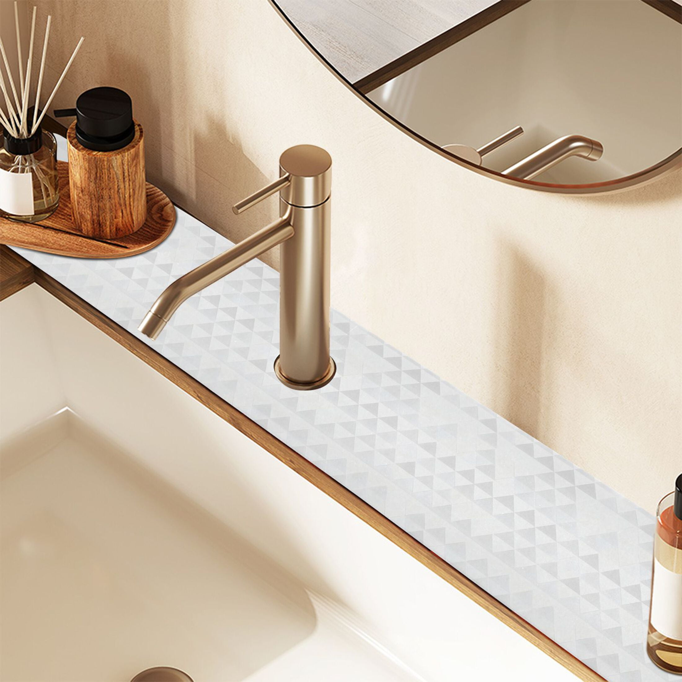 White and Light Gray Triangular Faucet Mat for Kitchen Sink 30'' Sink ...