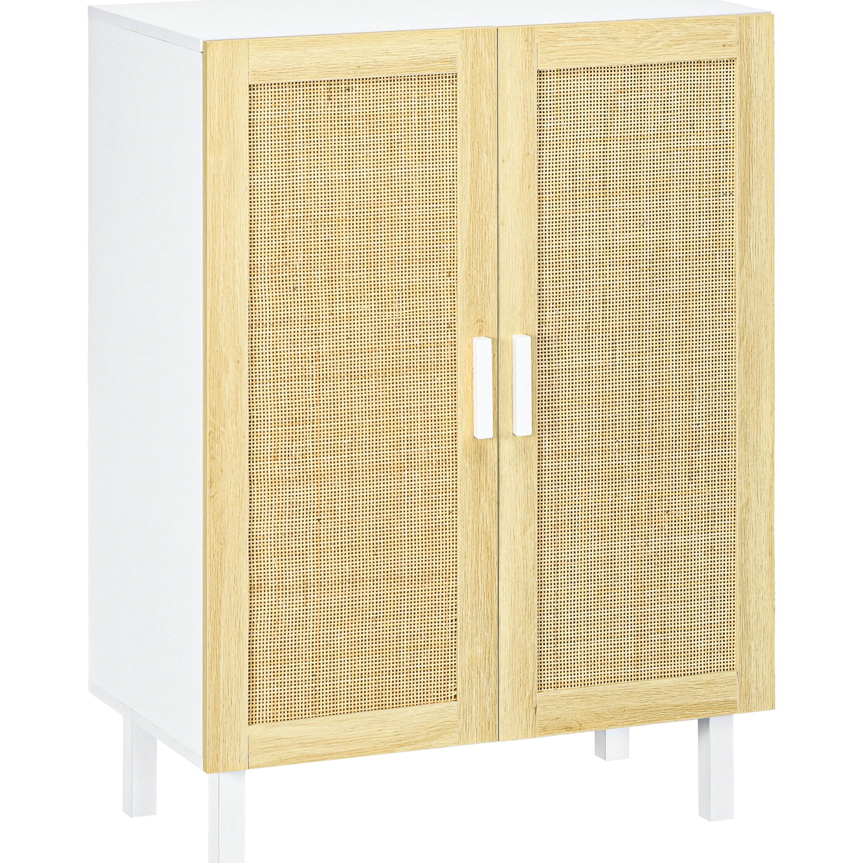 White and Natural Color Scheme - 3 - Tier Storage with Rattan Doors ...