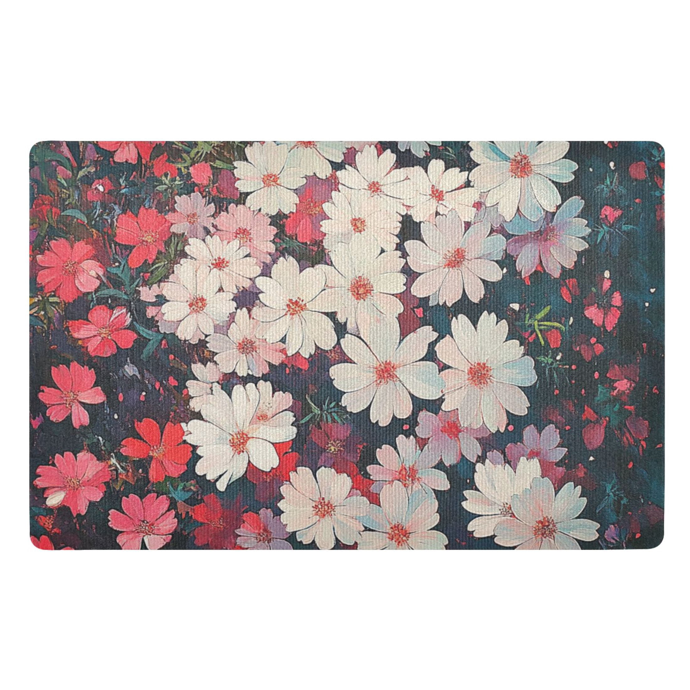White and Pink Flowers Floor Door Mat Outdoor Indoor for Home Entrance ...