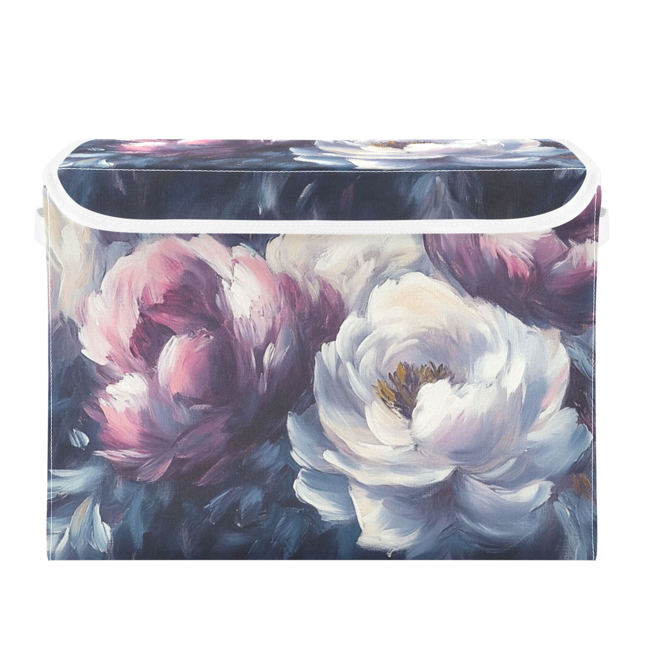 White and Pink Flowers Oil Painting Large Storage Bins with Linen ...