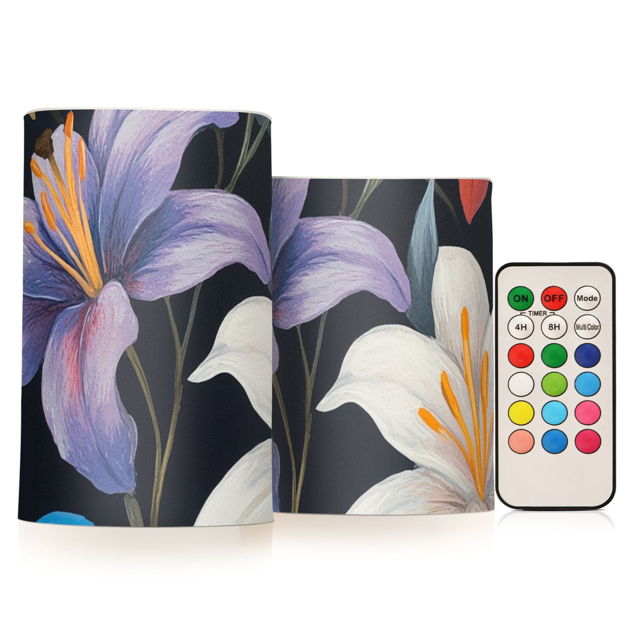 White and Purple Flowers Flickering Flameless Candles Battery Operated ...