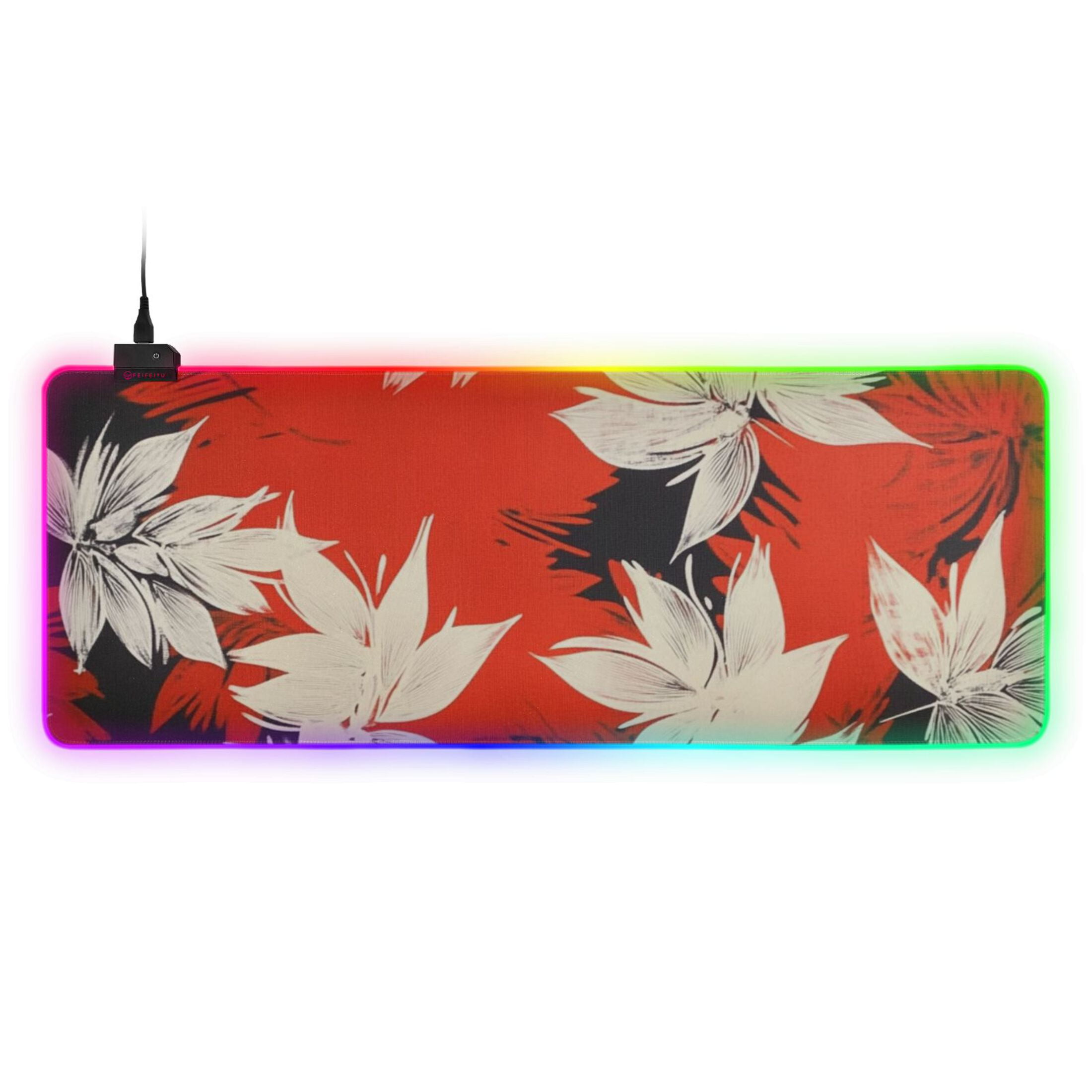 White and Red Flowers Japanese Style RGB Gaming Mouse Pad Large ...