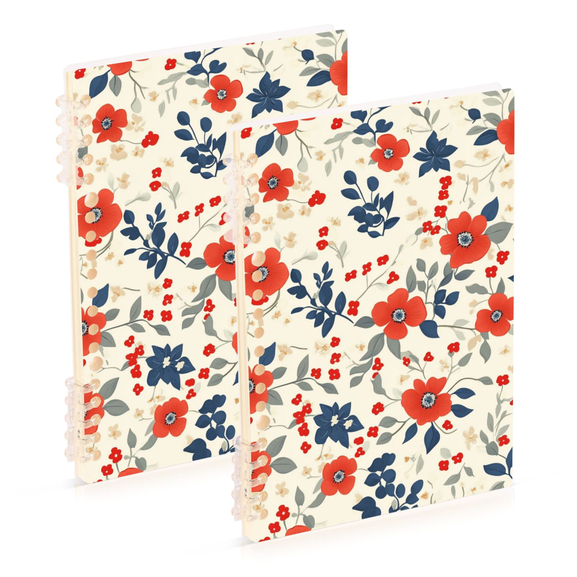 White and Red Flowers Leaves Notebook Detachable Coil Notebook Diary A5 Size 60 Pages 2 Pack ...
