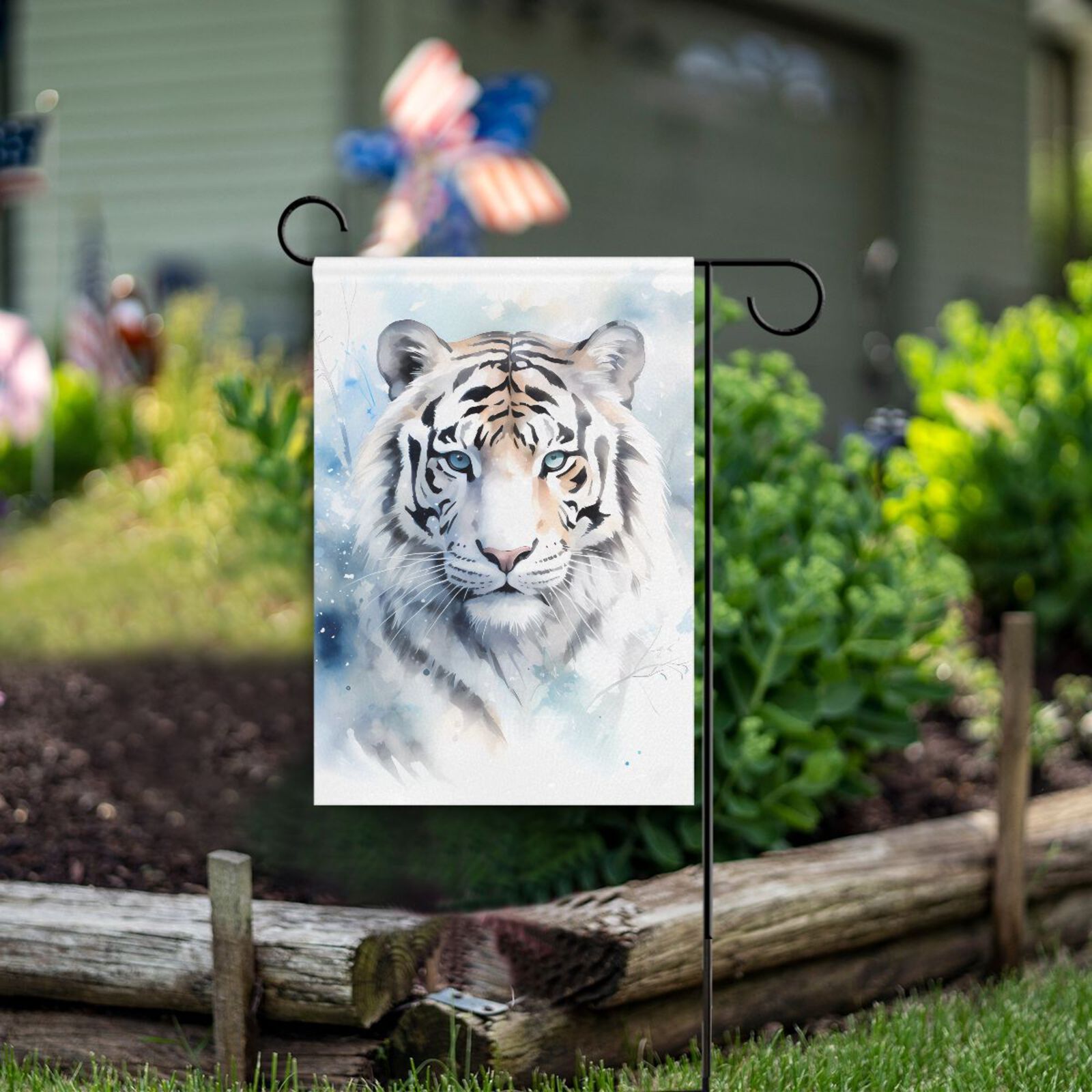 White and Tiger Garden Flag Double Sided Outdoor Banners for Courtyard ...
