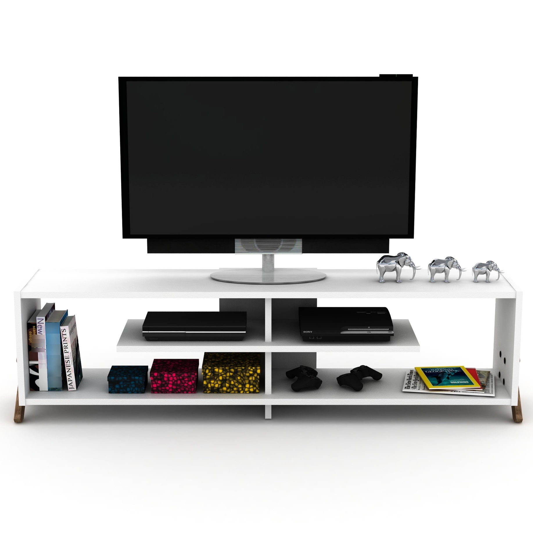 White and Walnut Solid Wood - Low Profile Design - Home Theater Setup ...
