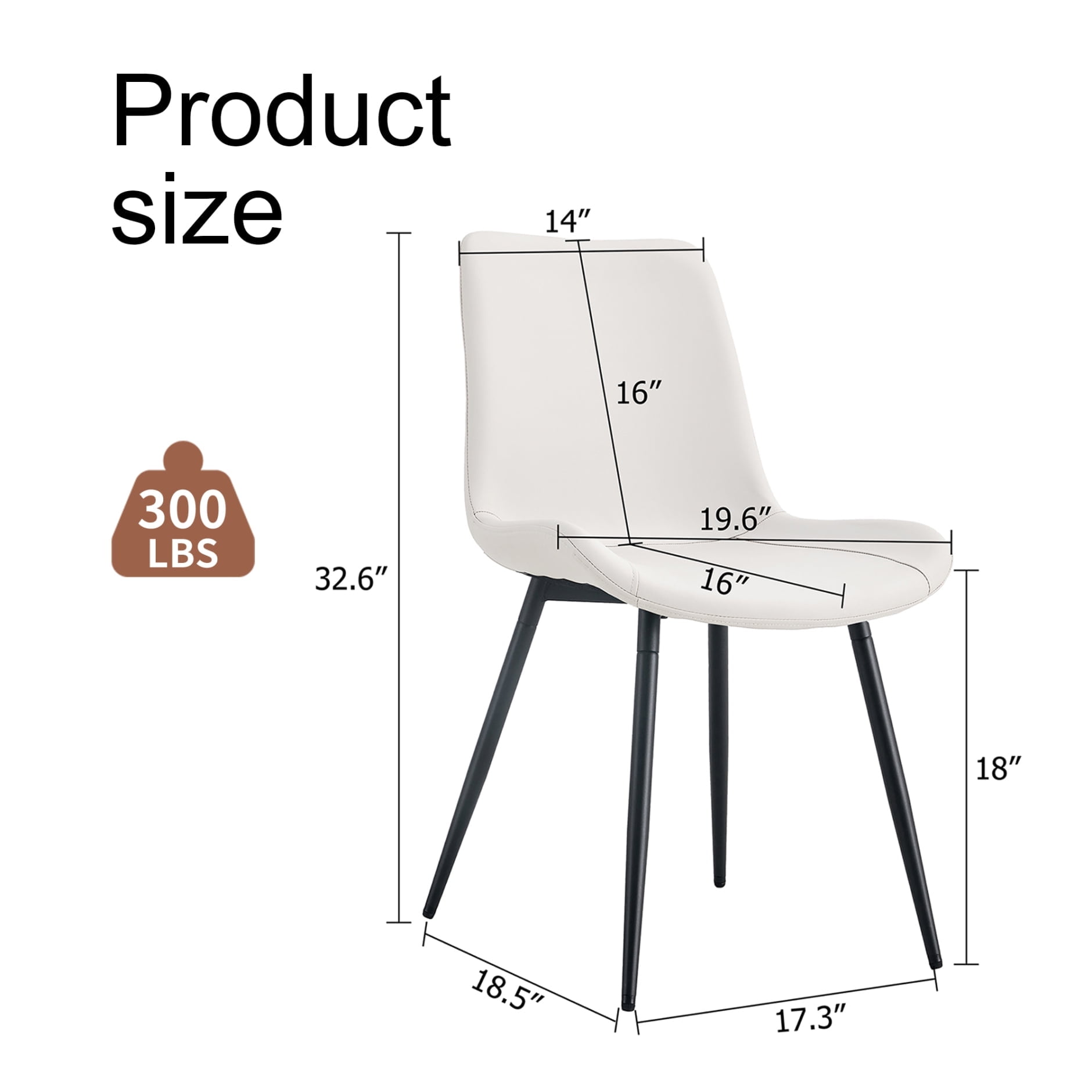 White artificial leather backrest cushion dining chair, black metal ...