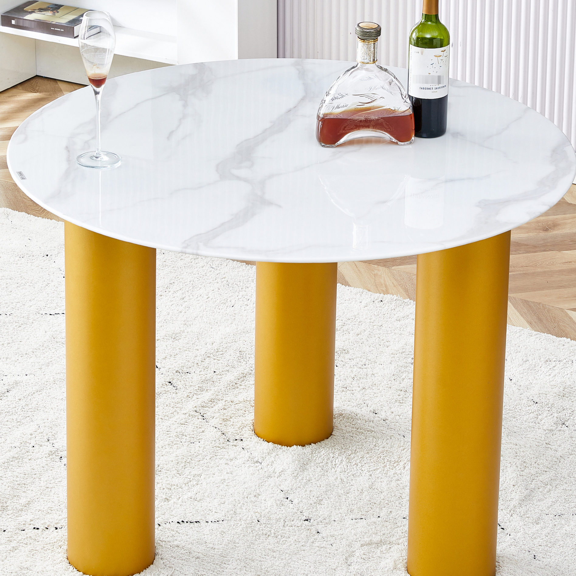 White artificial marble glass sticker round dining table 40"x40"x29.4 ...