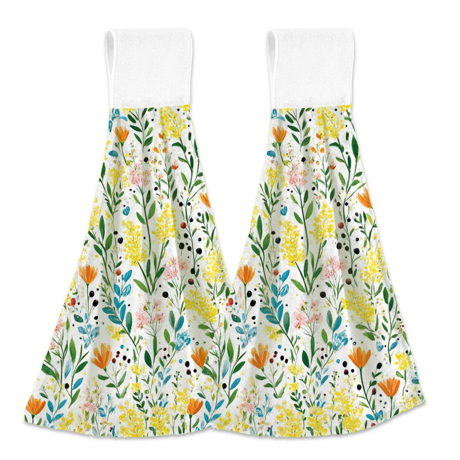 White background floral summer print Hanging Kitchen Hand Towels Sets ...